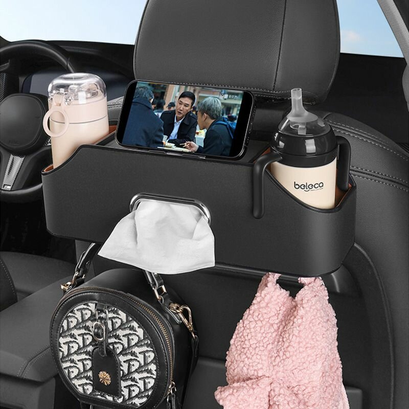 Органайзер Сиденья Авто (35x11см), Велюр+Кожа! Антишум + Подарки: Держатель+Крючки