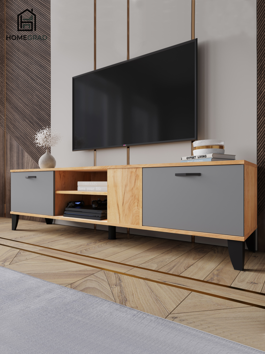 Тумба под телевизор HomeGrad ТВ-5, дуб крафт золотой/серый графит