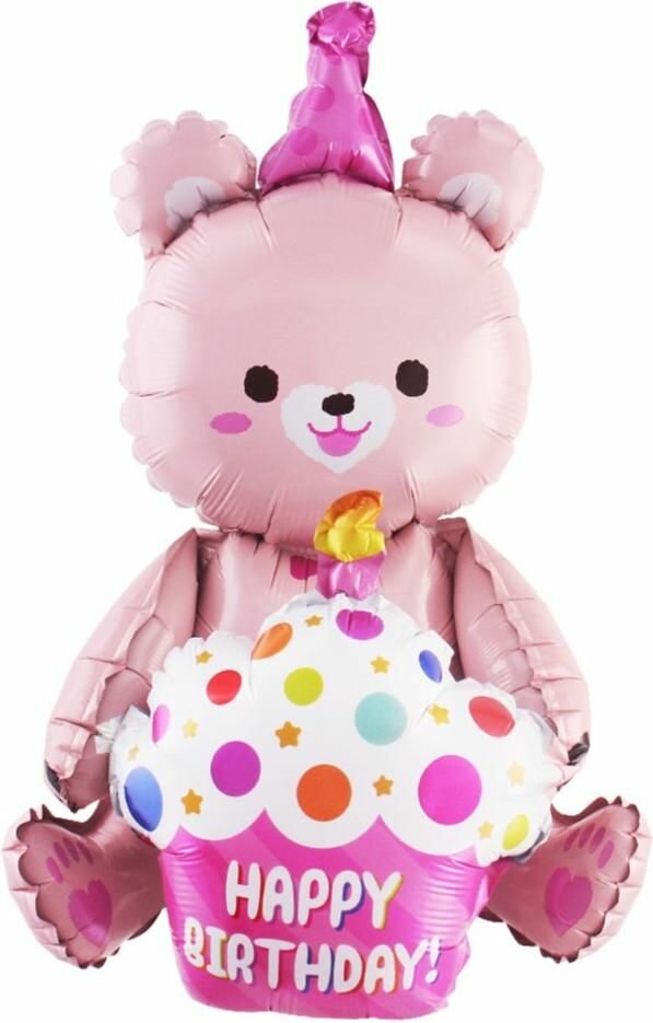 Шар фольгированный Falali 3D 23', 58 см Фигура, Мишка с капкейком, Розовый