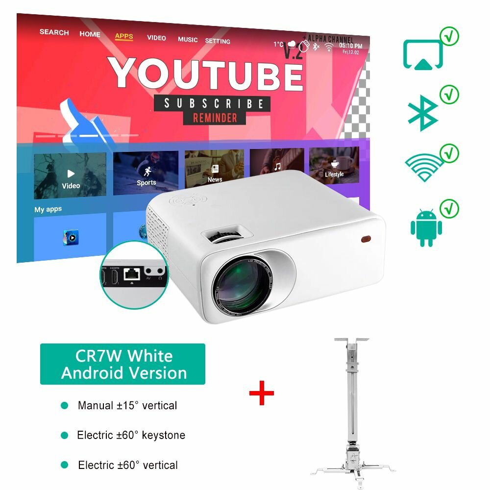 Zhuozhen CR7 TD97s 1080P Full HD проектор с поддержкой 4K ЖК-дисплей, светодиодный, 7800 люмен, 5G WIFI, умный дом, Android, проектор, киновидеопроекты