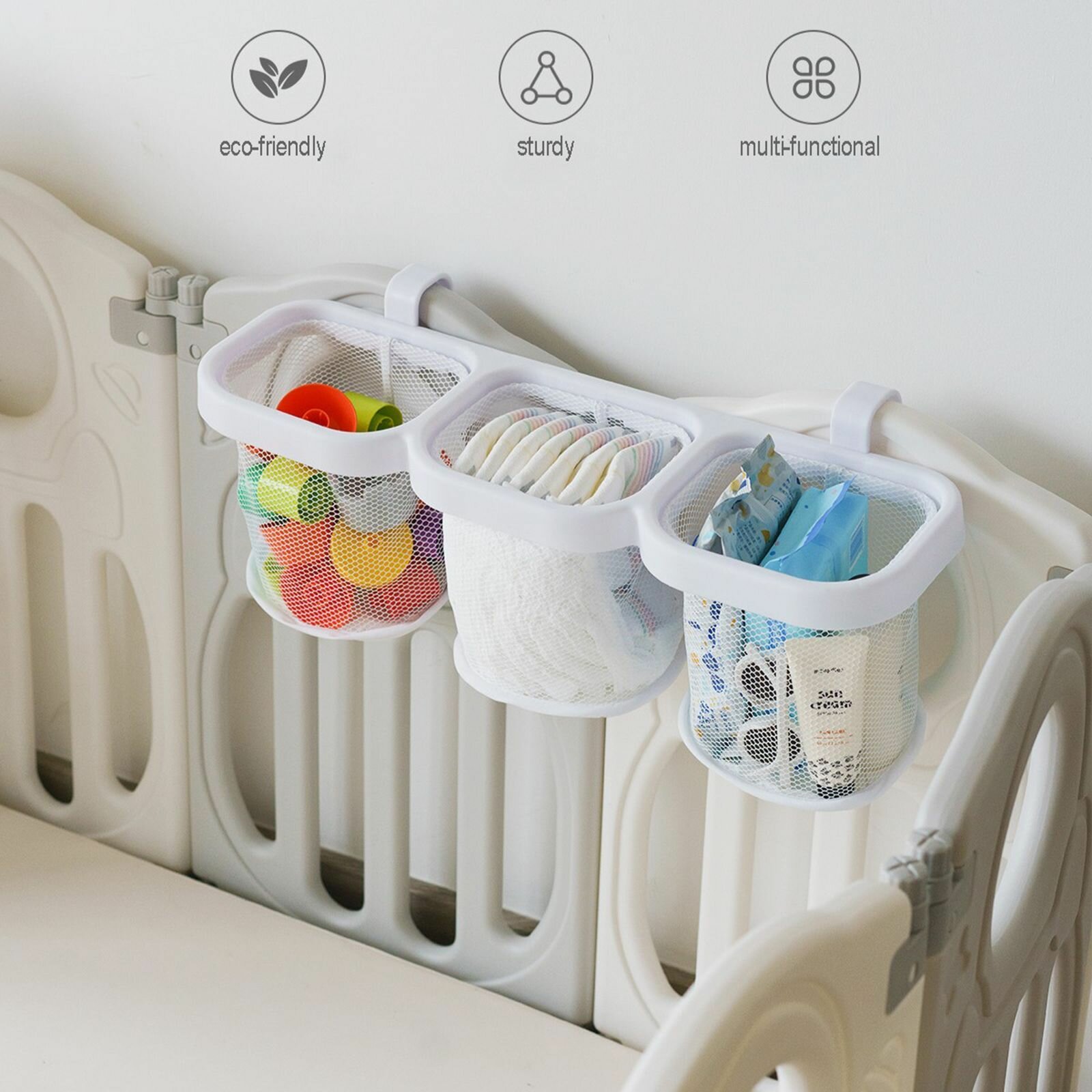 Органайзер для хранения вещей подвесной UNIX Kids, 3 отделения, 56х18х18 см для памперсов, игрушек, аксессуаров, косметики, на кроватку, для детской и ванной комнаты