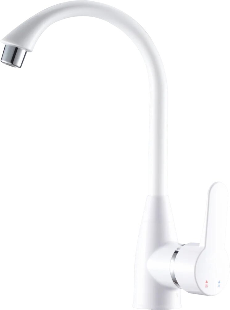 Смеситель для кухни РМС PL5 PL5-017F однорычажный, белый, матовый, с поворотным изливом, российский