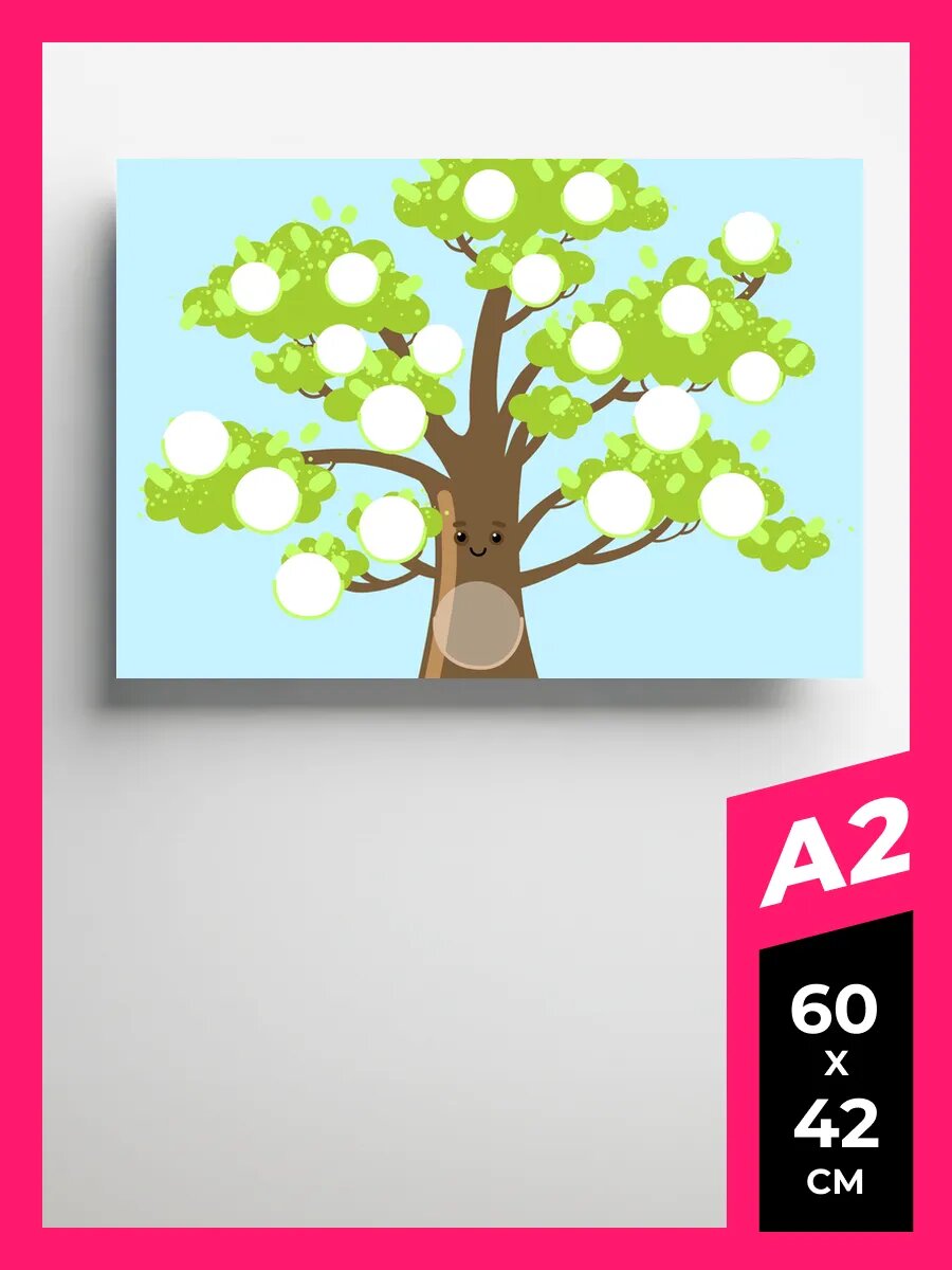 Плакат Семейное древо Постер 34 A2, матовая фотобумага премиум качества