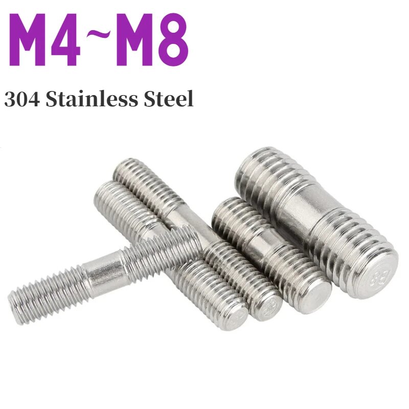 Болт с двойной головкой из нержавеющей стали 304, M3 M4 M5 M6 M8, болт с двойной головкой, зубчатый стержень, резьбовой стержень с двойной головкой, 1/3/5/10 шт.