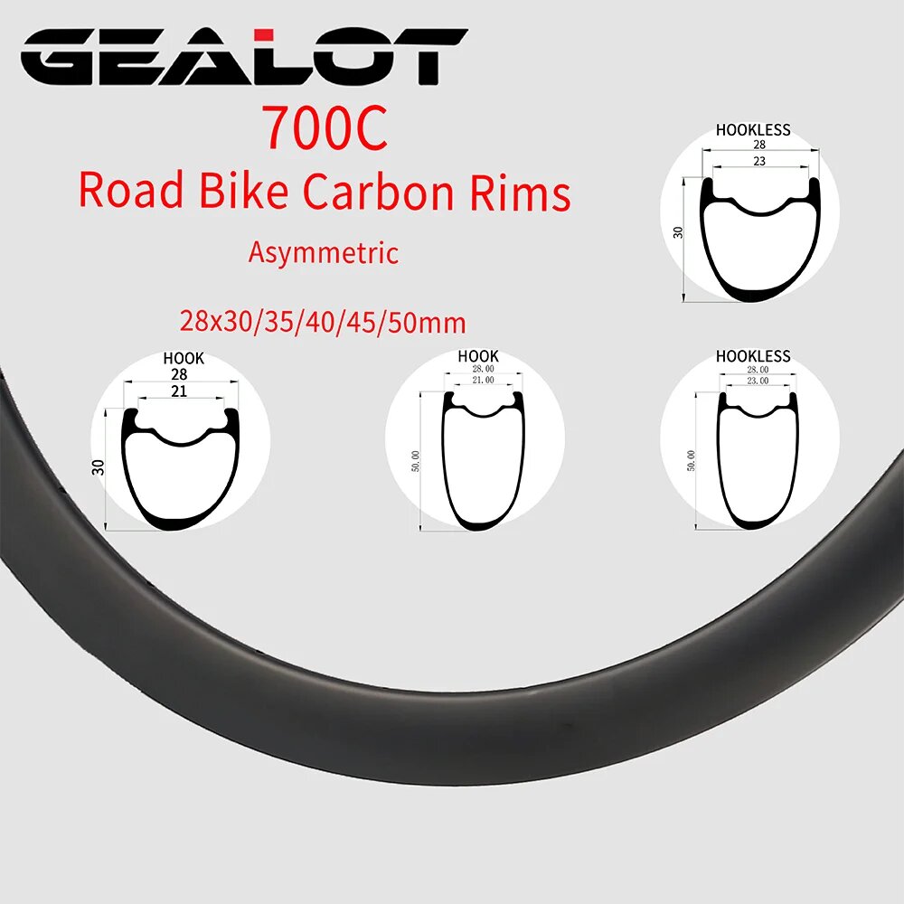 Карбоновые колеса GEALOT 700c 28мм для шоссейных велосипедов 24H, hookless, UD, Standard Weight, 35x28mm