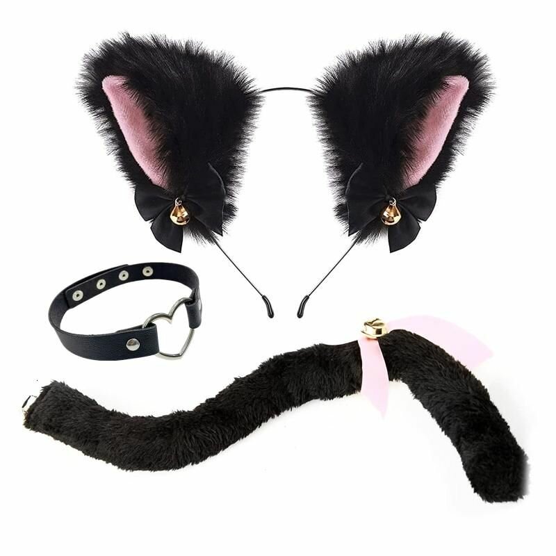 Набор для кошек с ушками, хвостом и ошейником для взрослых на Хэллоуин и Рождество, - 2