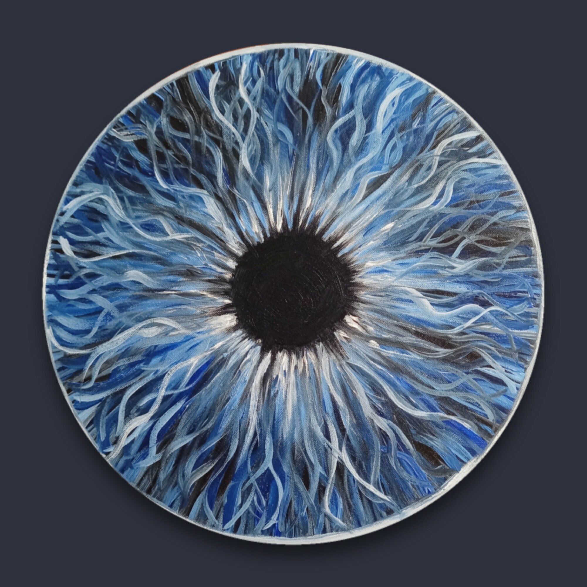 Круглая авторская картина " Космос внутри синих глаз", синяя картина маслом, ручной работы