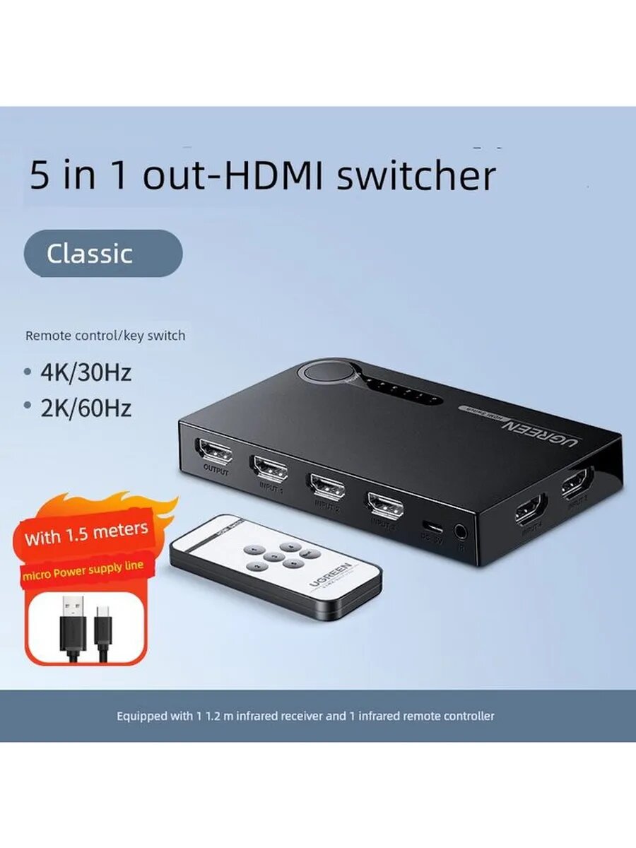 HDMI Green Link-5 входов,4K/30Гц, Классик-переключатель