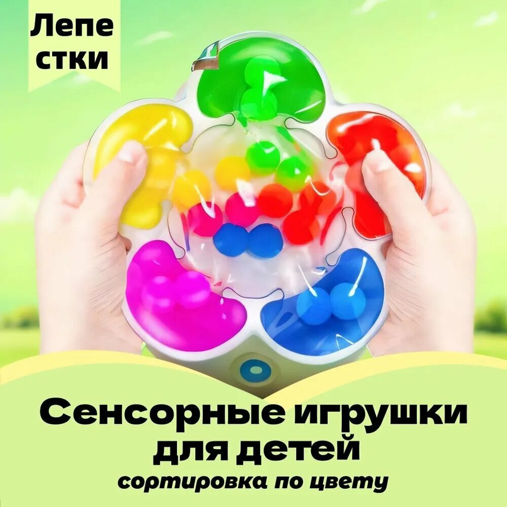 Развивающий сортер по цветам Монтессори | сенсорный | для детей 1-6 лет | успокаивающий | резин+пластик | лепестки