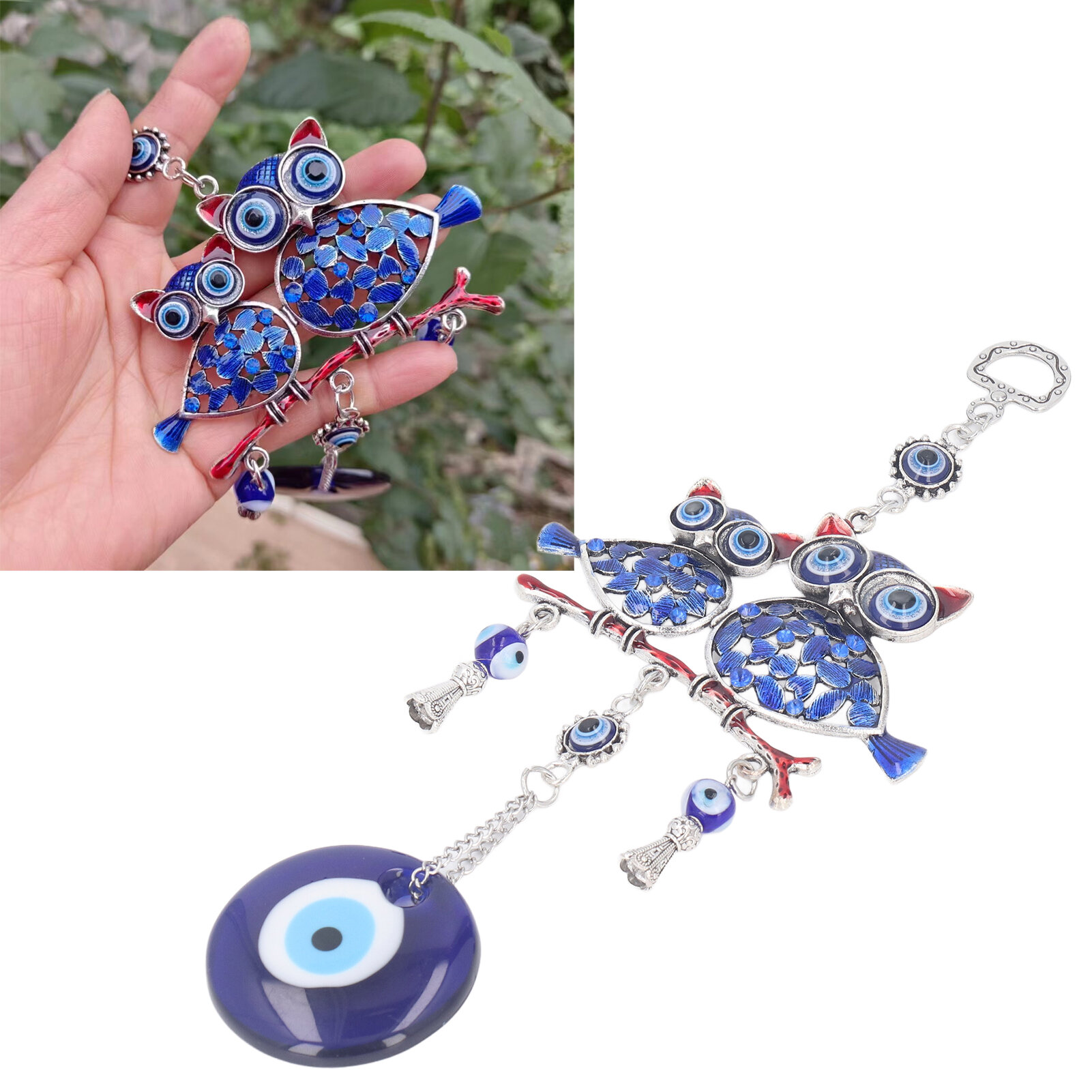 Подвесной декор с голубыми глазами и совой, декоративная настенная подвеска с голубыми глазами, реалистичная изысканная подвесная подвеска в виде совы для дома, автомобиля, офиса