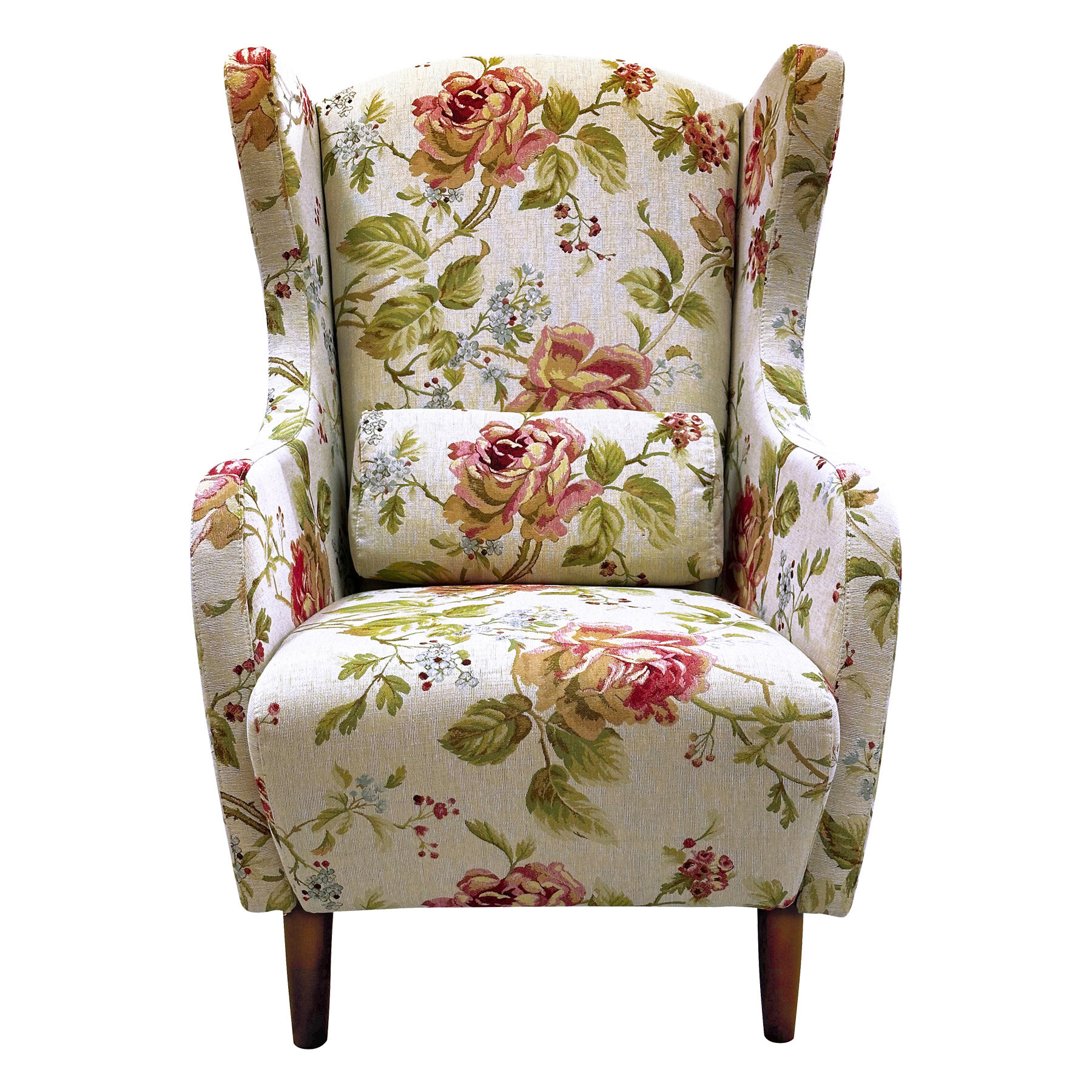 Кресло Уют-5, СТД, с подлокотниками и ножками, с подушкой для поддержки поясницы, гобелен, бежевый, цветы.