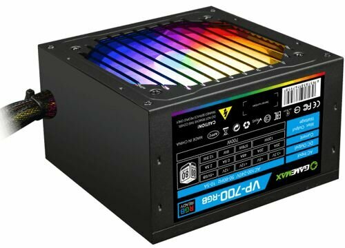 Блок питания GameMax VP-700-RGB (VP-700-RGB) черный - 700 Вт, 80+, APFC, 20 + 4 pin, 4+4 pin CPU, 5 SATA, 6+2 pin x2 PCI-E