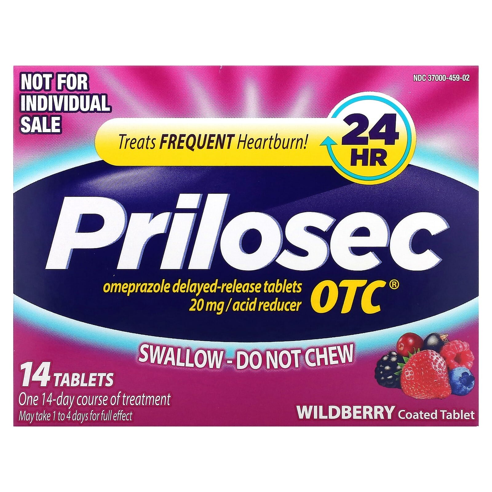 Prilosec, OTC, Wildberry, 20 мг, 14 таблеток для здорового пищеварения