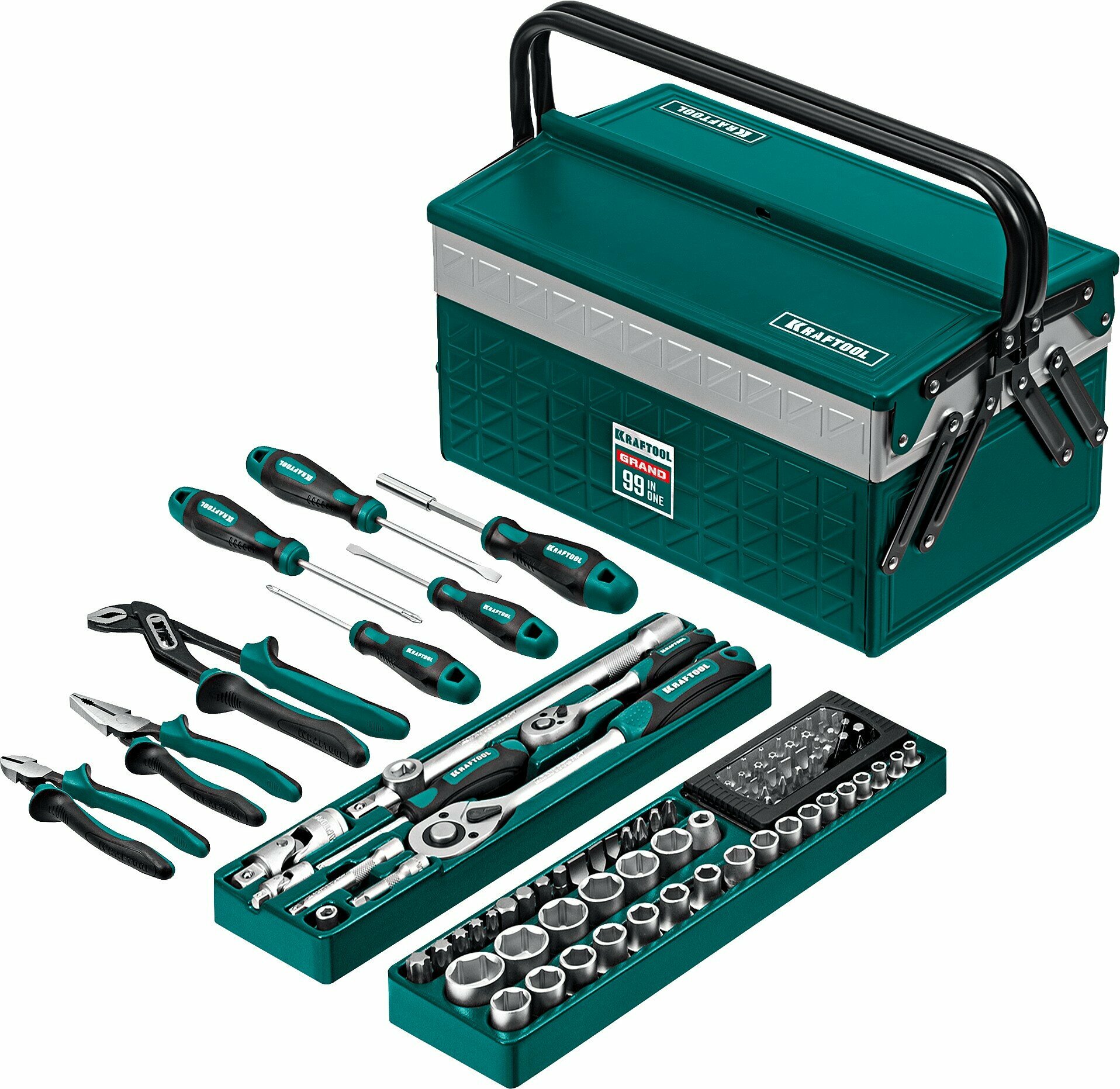 KRAFTOOL GRAND-99, 99 предм, (1/2″+1/4″), Универсальный набор инструмента (27978-H99)