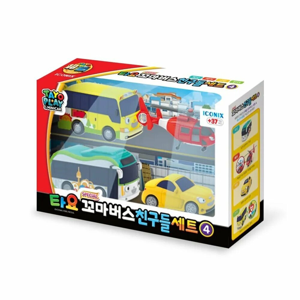 ICONIX Маленький автобус Тайо - Друзья: Специальный набор из 4 игрушек, сет 4 (Аэро, Шайн, Пинат, Киндер) / TAYO Little Bus Friends Special 4 pcs Toy Set 4 1