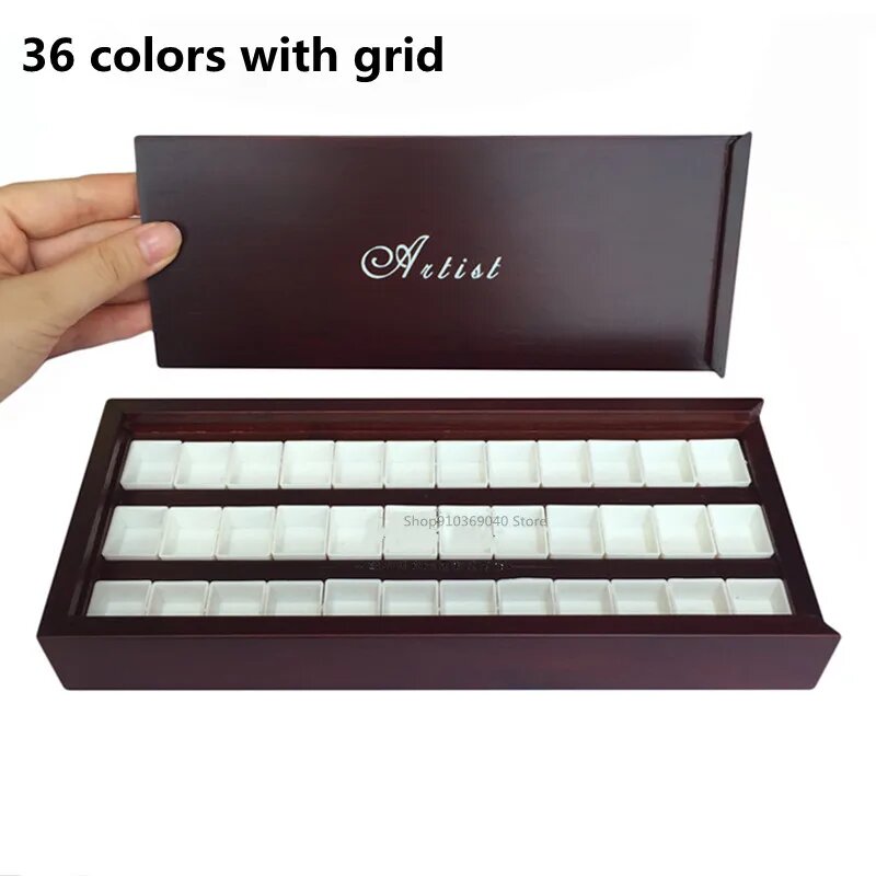 Бамбуковая коробка для акварели 24/36/48 цветов 36 colors with grid