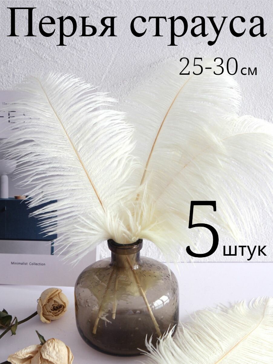 Натуральные перья страуса для творчества и декора, 5 штук 25-30 см, яркие декоративные перья для рукоделия, украшений и интерьера