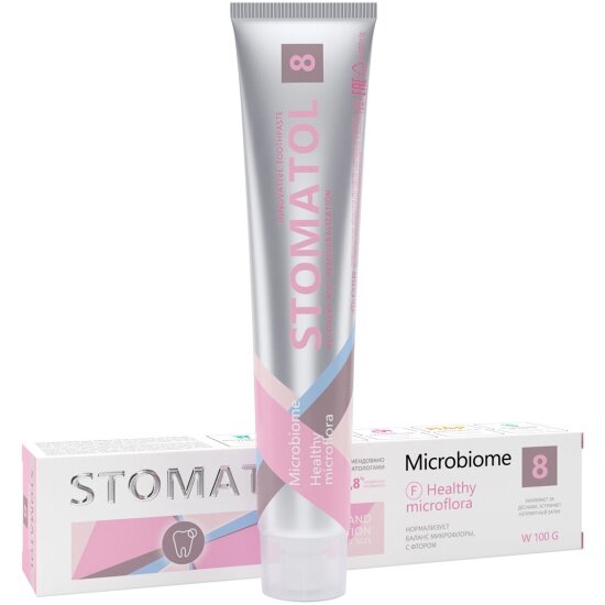 Зубная паста Stomatol 8 Microbiome с пробиотиком для восстановления микрофлоры полости рта 100 г