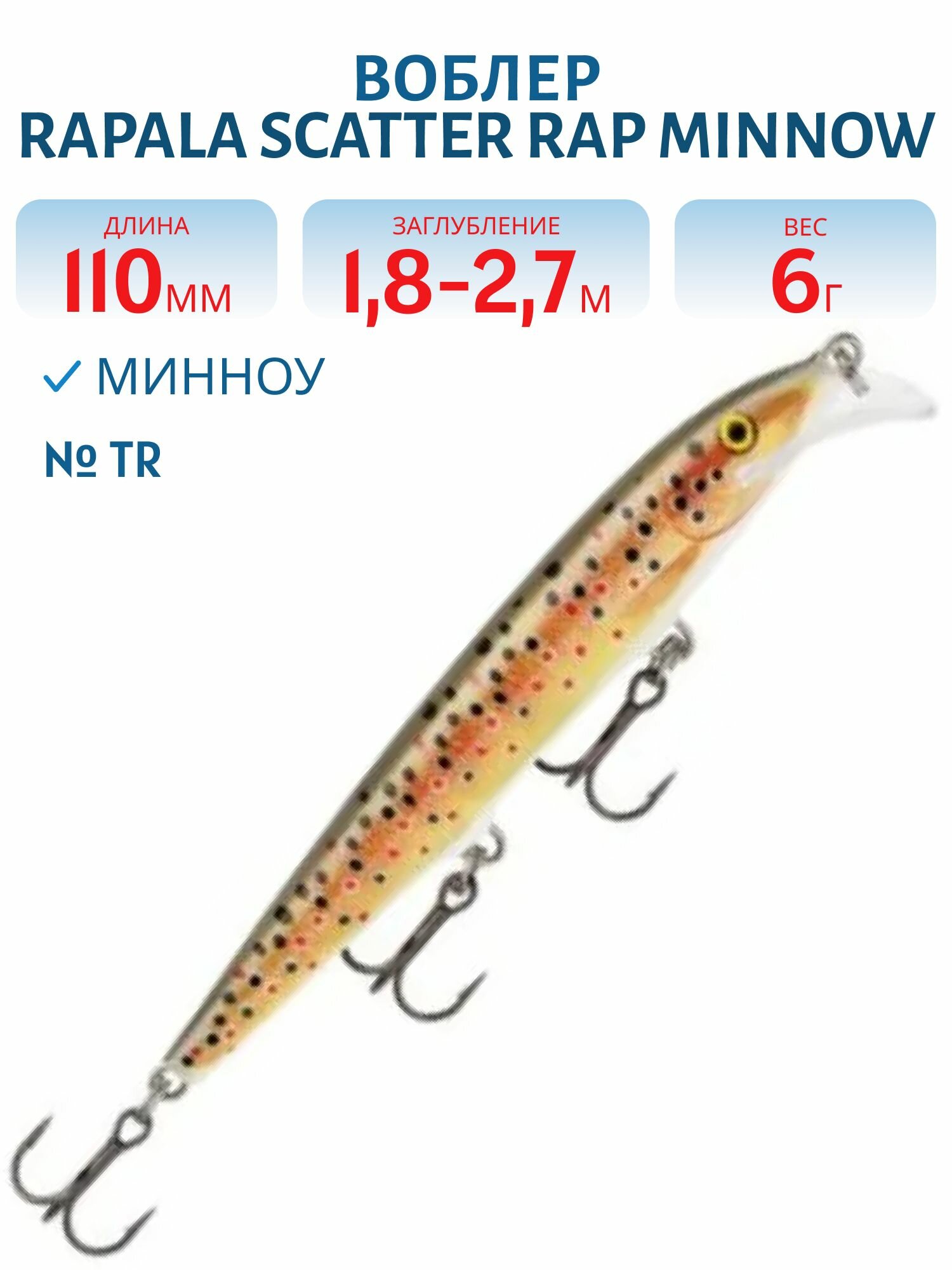Воблер Rapala Scatter Rap Minnow 11, 6 гр, цвет TR
