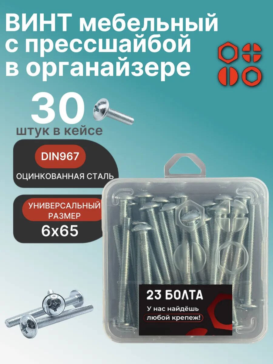 Винт с прессшайбой 6х65 DIN967 в органайзере, 30 шт