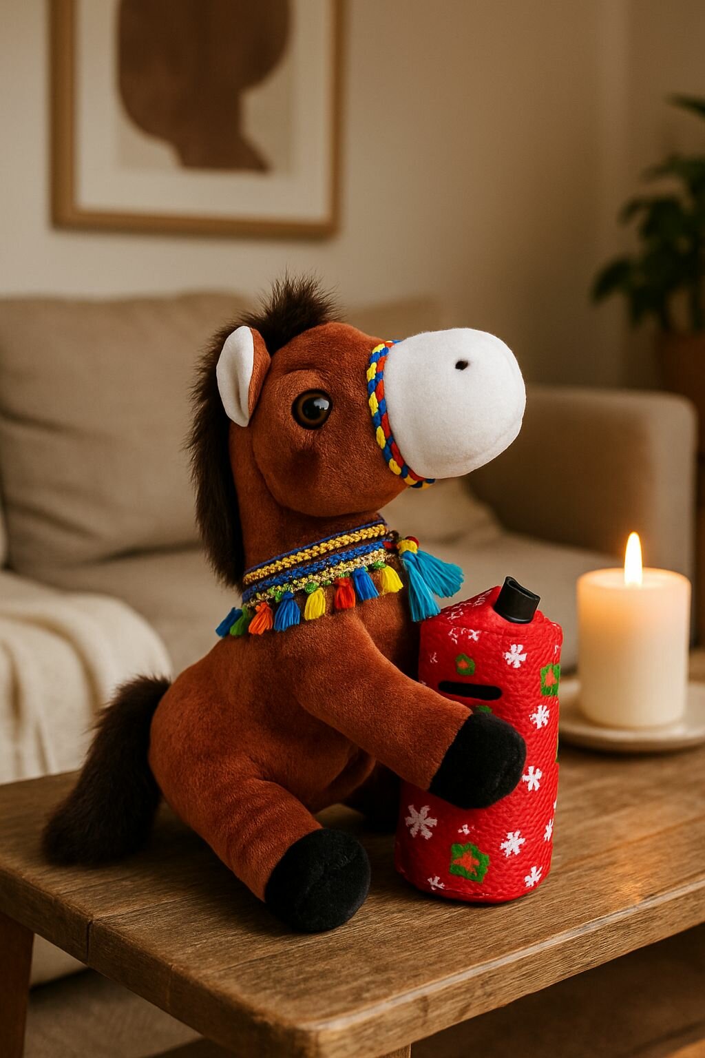 Музыкальная копилка Лошадь новогодний сувенир, мягкая игрушка