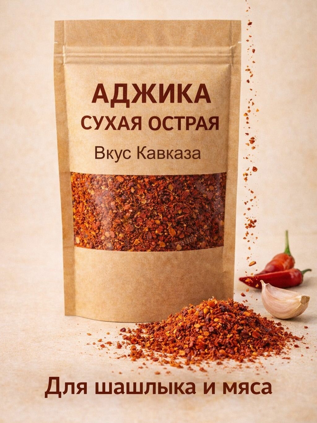 Аджика сухая острая 100 г приправа и специи для мяса, шашлыка, курицы и маринада Кавказская натуральная смесь хмели-сунели с паприкой и чесноком