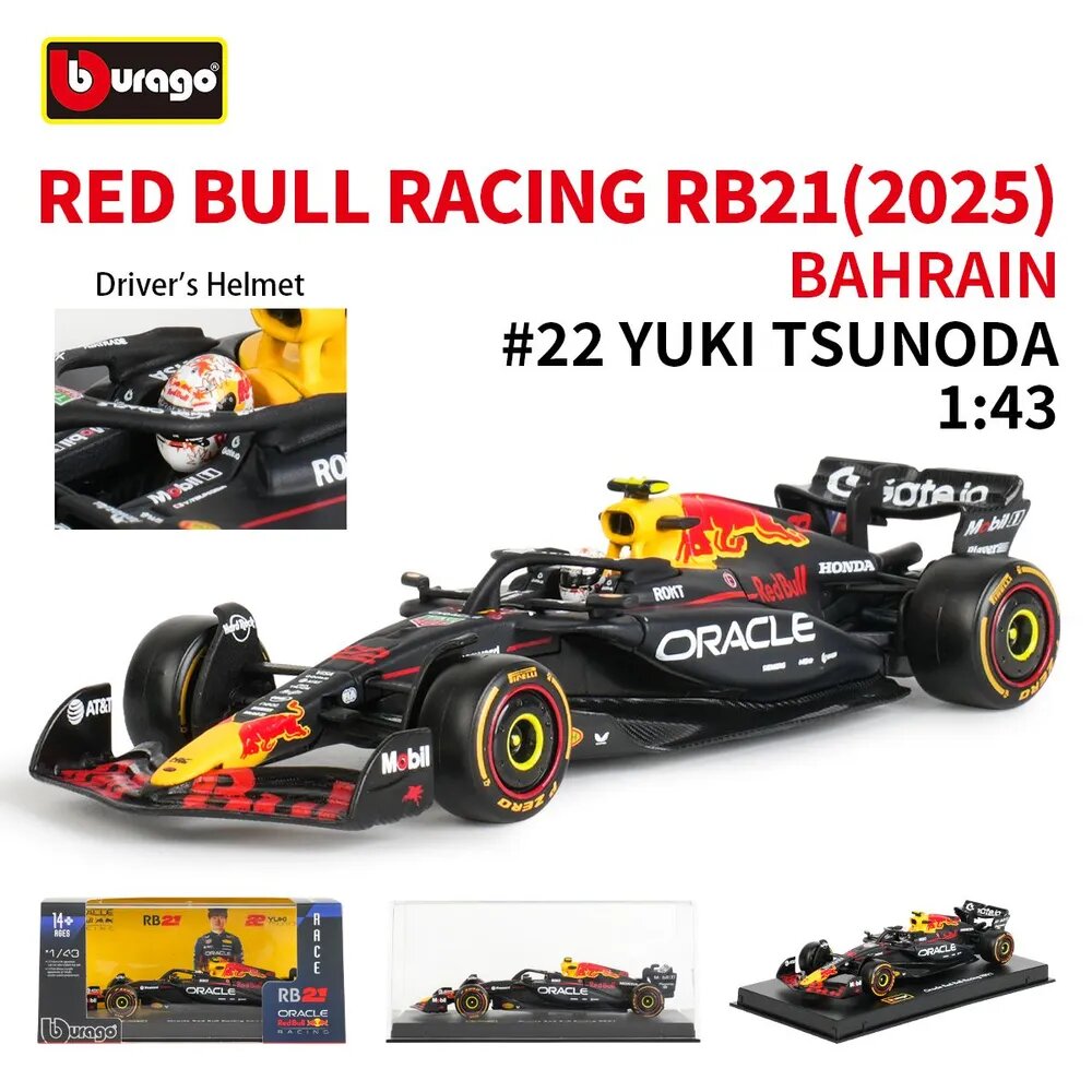 Акриловая прозрачная коробка Bburago 1:43 Гран-при Бахрейна 2025 Red Bull RB21 Формульный болид Формулы-1, Литые под давлением автомобили, коллекционная модель гоночных игрушек