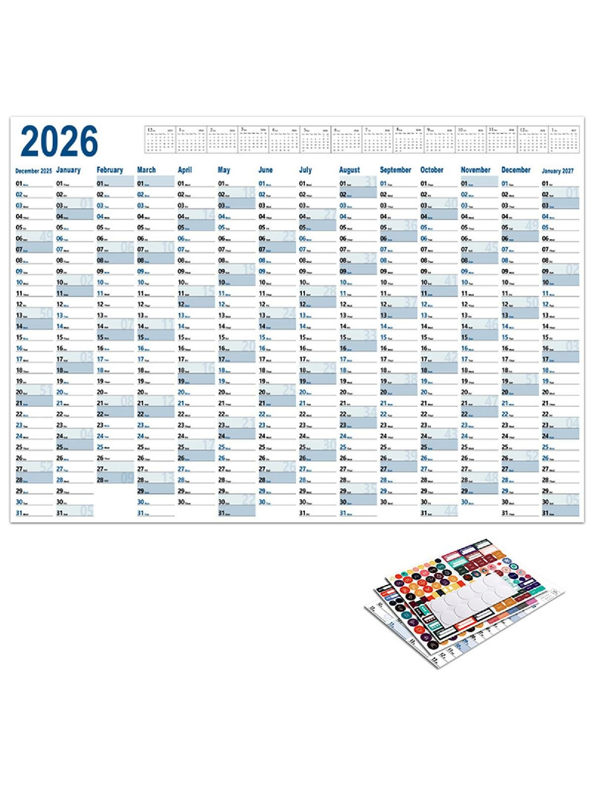 2026 Календарь на весь год Планировщик Настенный 2026 Годовой планировщик 74x52,5 см