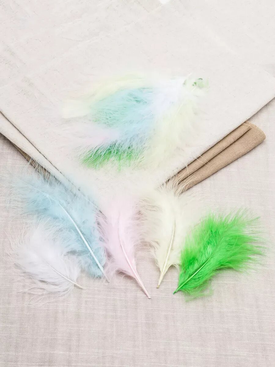 Перья марабу декоративные обработанные, цвет ассорти, 15-17 см, 20 штук