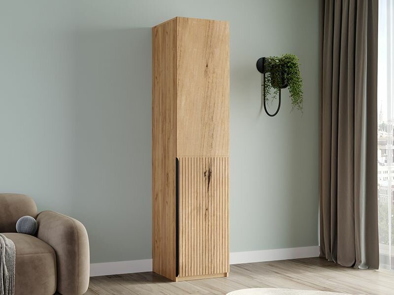 Шкаф пенал со штангой "Бруно 2" 40х200х50 Дуб крафт золотой / Дуб тортуга