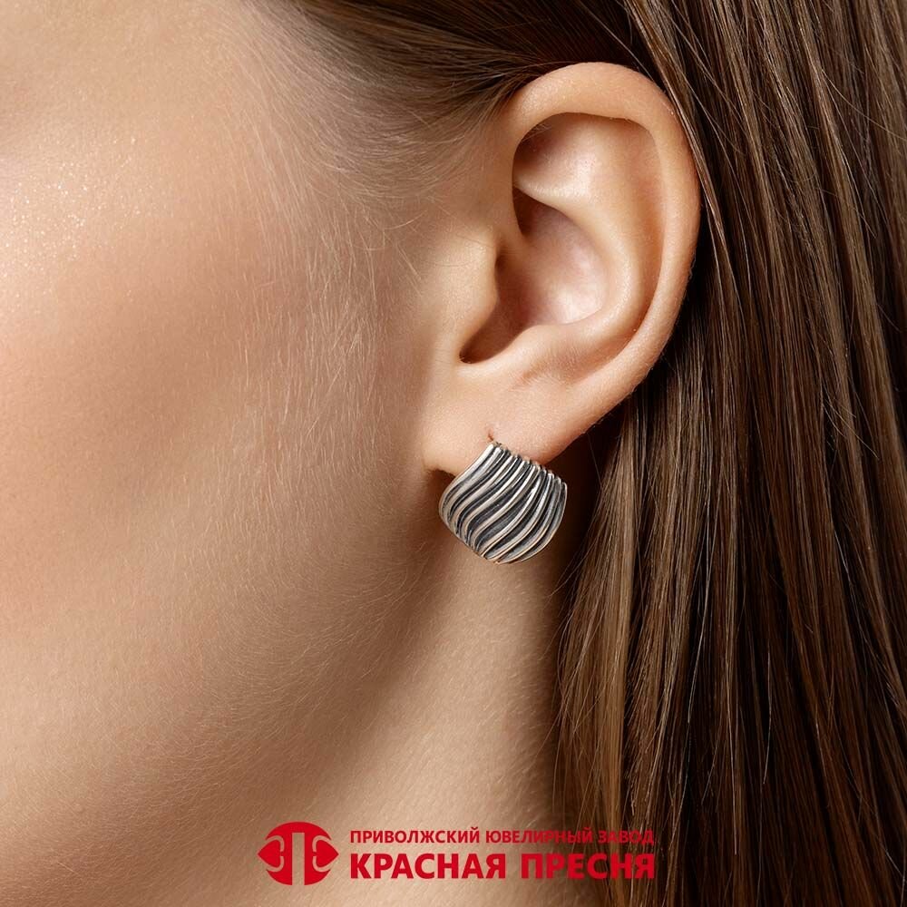 Серьги, серебро, 925 проба, оксидирование