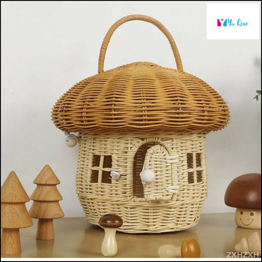 Эксклюзивная плетеная корзина для игрушек, короб из ротанга для грибов и сумочка в виде желудя изготовлены вручную