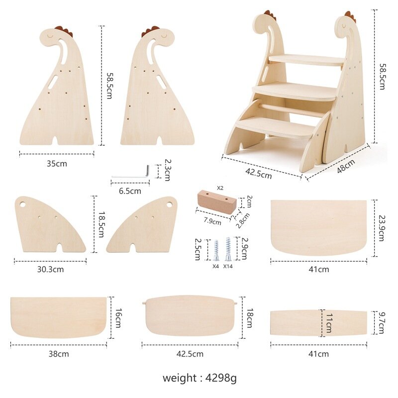 Детский деревянный динозавр-лесенка, стульчик для мытья рук и ног, нескользящая двухступенчатая лестница, маленький табурет