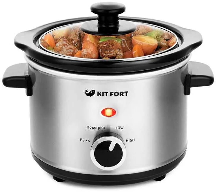 Мультиварка Kitfort КТ-205, серебристая, керамическое покрытие, медленноварка