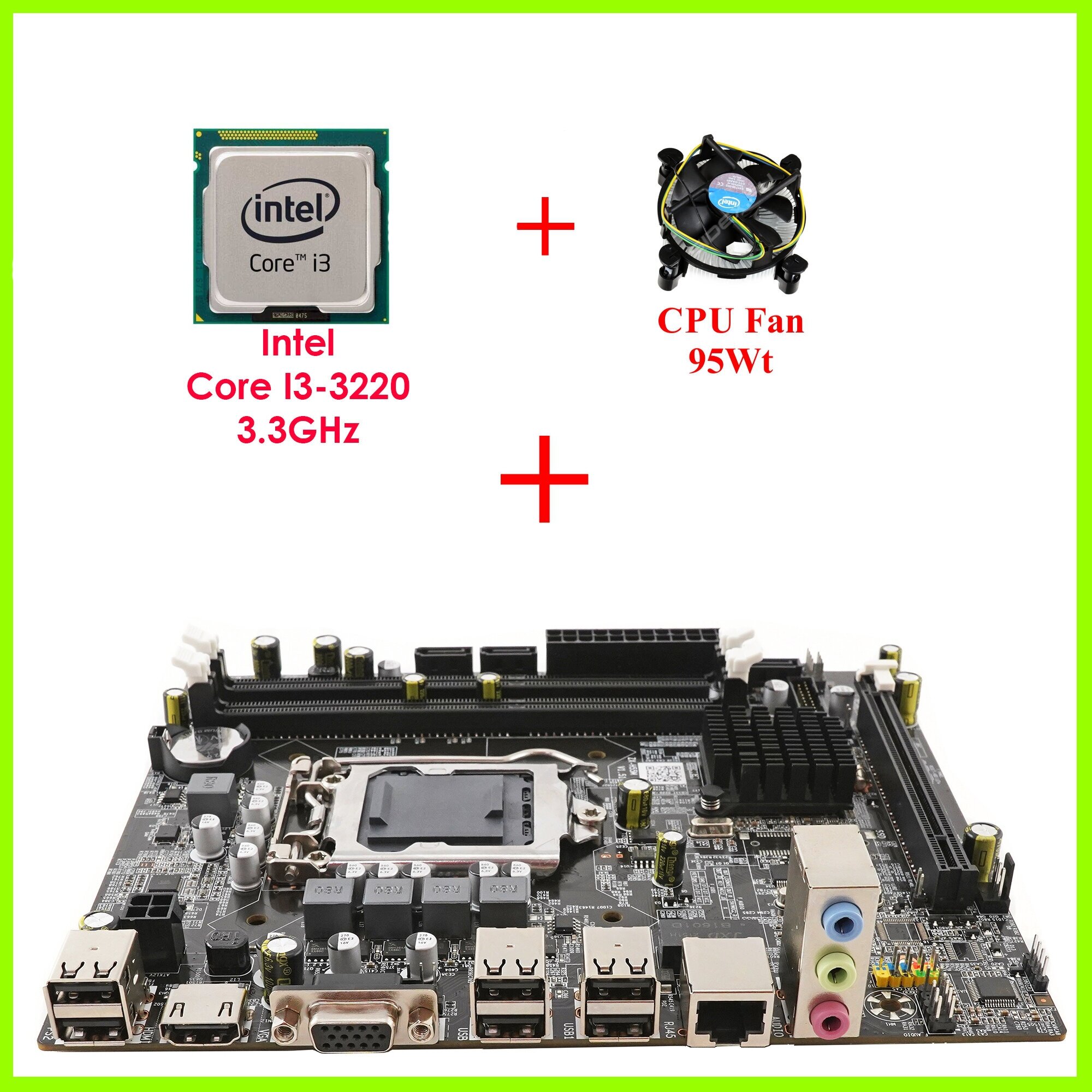 Материнская плата Комплект Мат. плата H61 1155 Сокет + Core i3-3220 3.3Ghz + CPU Fan