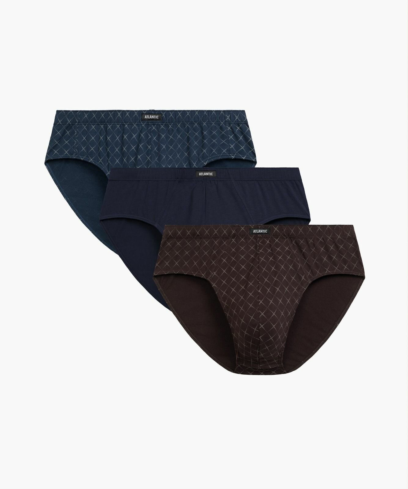 Мужские трусы (3шт) слипы классика Atlantic 3MP-205, хлопок, океан + темно-синий + коричневый (3XL)