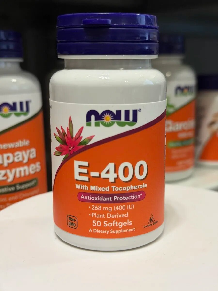 NOW E-400 Mixed Tocopherols - витамин E комплексный антиоксидант для защиты клеток и кожи, 50 гелевых капсул