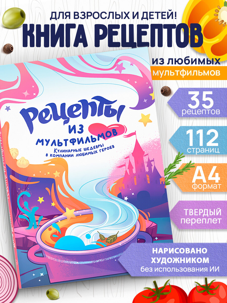 Книга "Рецепты из Мультиков" True Books Space, 2023 г, 128 страниц, твердый переплет, подарочное издание