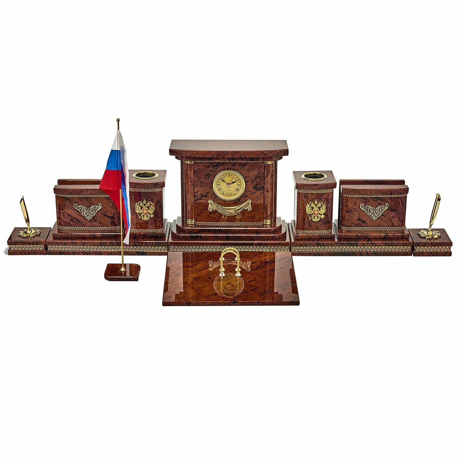 205017 Нат. камень Письменный набор "Президентский" Обсидиан, Бронза, 12 предм.