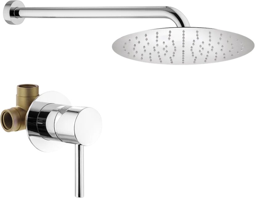 Душевой комплект Plumberia Selection Ixo KITXO01CRKING 2 в 1, встраиваемый, с внутренней частью в комплекте, со смесителем, с тропическим душем, латунный, хром, глянцевый, душевая система