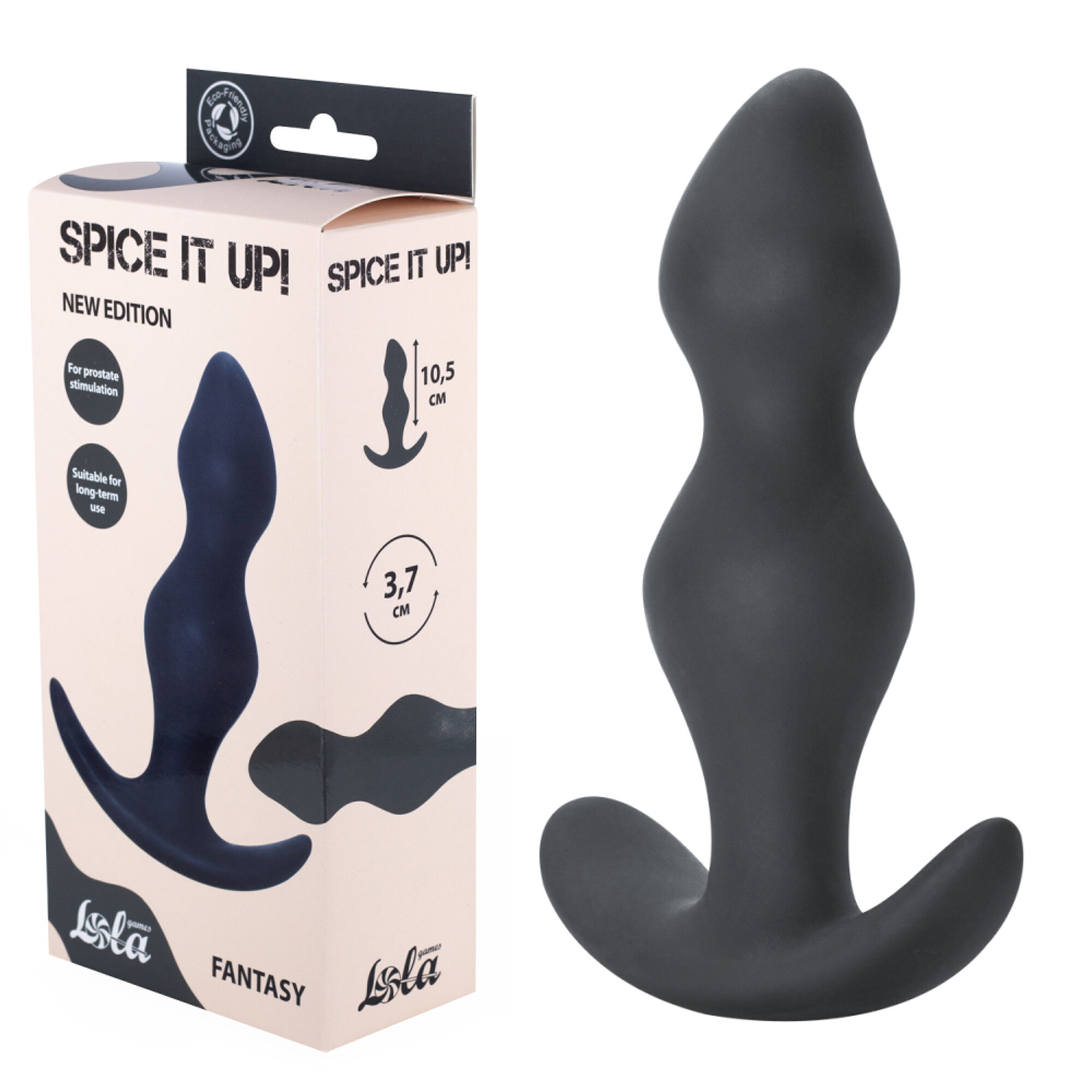 Анальная пробка Spice it up Fantasy Dark Grey (12.5, Ø 3.7 см) 8006-02lola