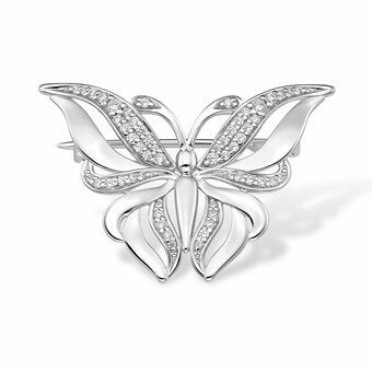 Брошь, серебро, 925 проба, фианит