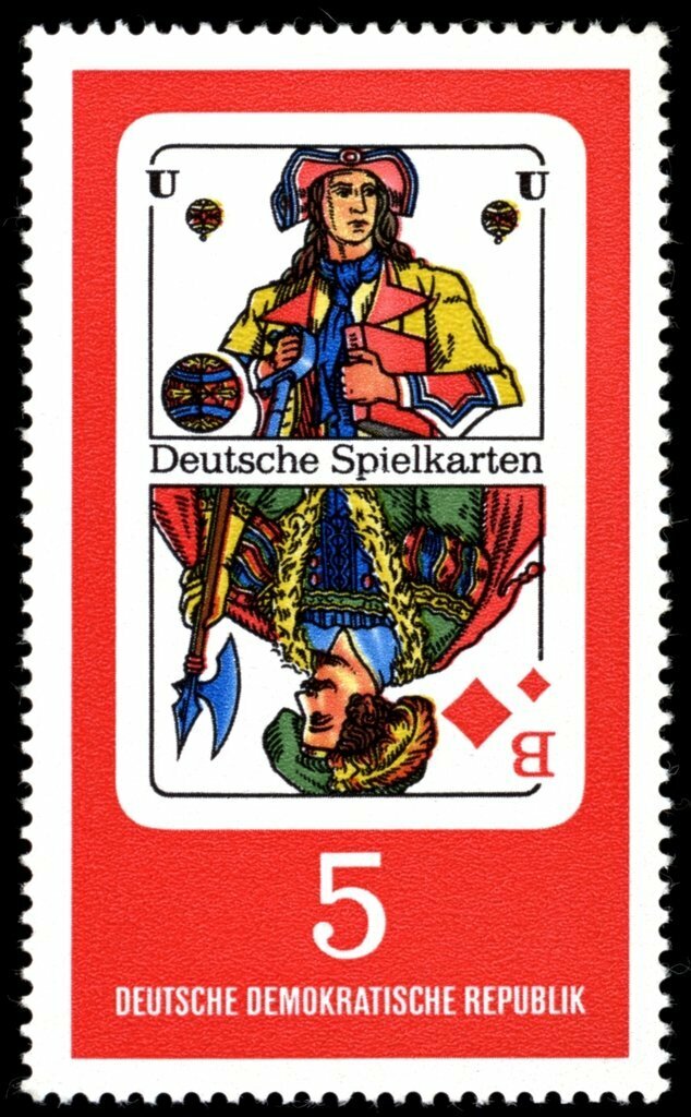 (1967-054) Марка Германия (ГДР) "Валет бубей" Игральные карты II