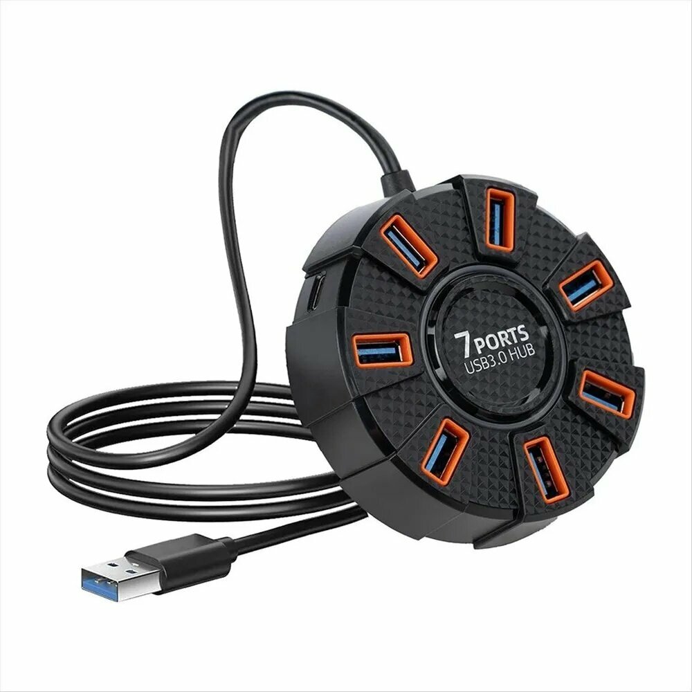 7-портовый USB-концентратор, разветвитель USB 3.0 для ноутбука, настольного компьютера (черный)