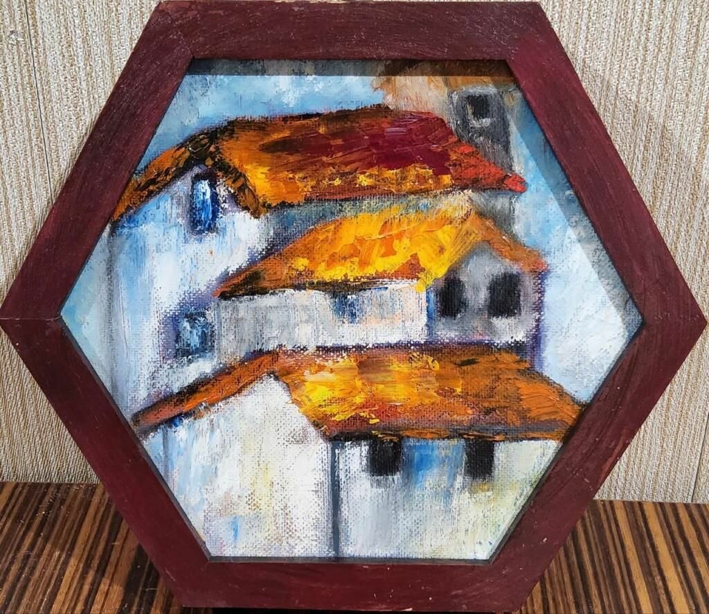 Картина в раме. Миляева Нина "Марсельские крыши", холст, масло, 10х10x10. Авторская живопись.