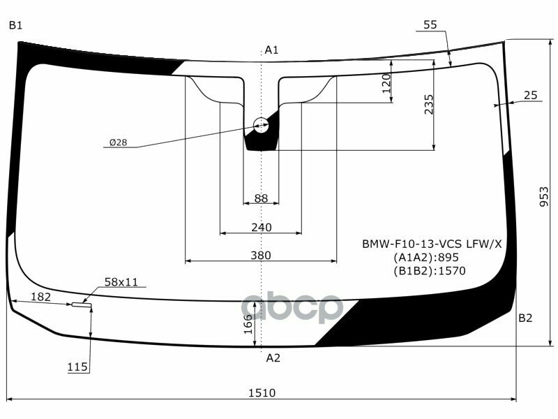 Стекло лобовое (Датчик дождя) BMW 5-Series 13-17 XYG арт. BMW-F10-13-VCS LFW/X