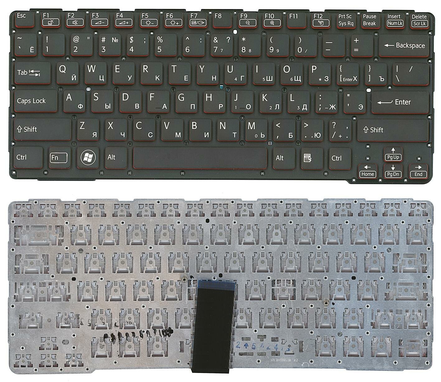 Клавиатура для ноутбука Sony SVE14A, SVE14A1X1RH. RU3, SVE1411E1RB. RU3 (NSK-SDCBF 0R) без рамки, черная с красным