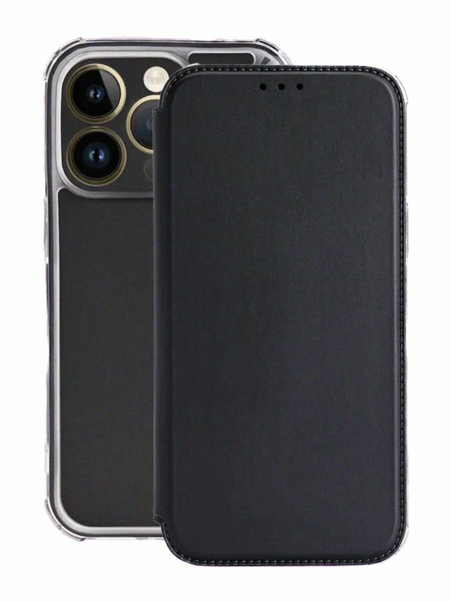 Чехол книжка на iPhone 15 pro противоударный с усиленными углами черный