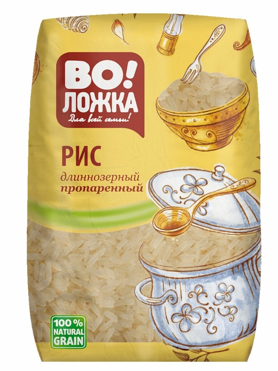 Рис длиннозерный обработанный паром 800г Воложка (мягкая упаковка + картонная коробка)