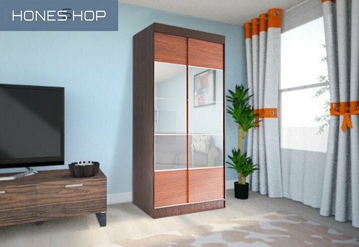 Шкаф-купе Джина ЛДСП корпус венге цава, фасад орех мария луиза, 100х40х190